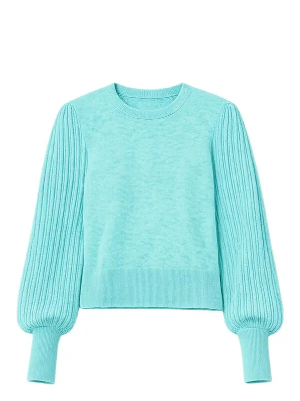 YUMI Knitted Balloon Sleeve Jumper - Blue