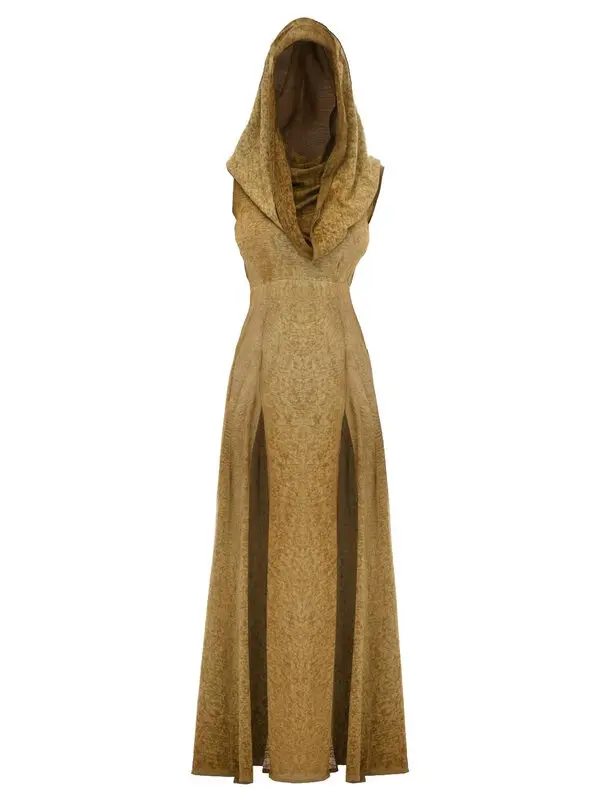 ZHENABIA Hera Hooded Maxi Dress With Slits - Brown