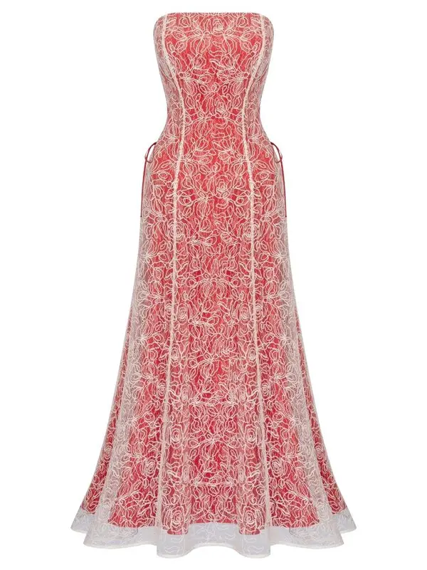 ELSAVA Printed Corset Maxi Dress - Red