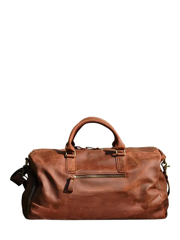 TOURI Leather Gym And Overnight Bag - Brown