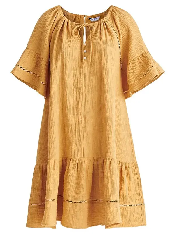 PAISIE Cheesecloth Swing Dress - Orange