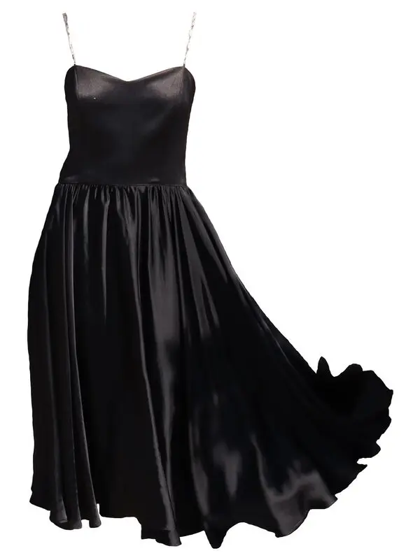 2KSTYLE Bell Crystal Hand-embellished Satin Midi Dress - Black
