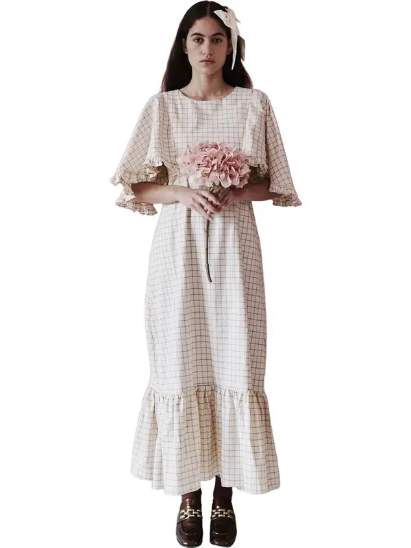 LISA THE LABEL Romanticism Reborn Check Venetian Dress - Brown