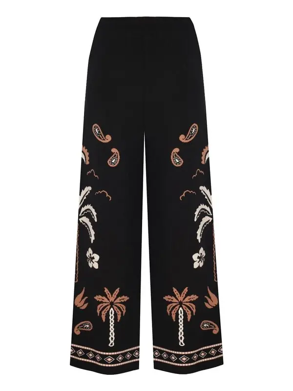 Loveist Store Knit Wide Leg Trousers With Graphic Pattern - Black