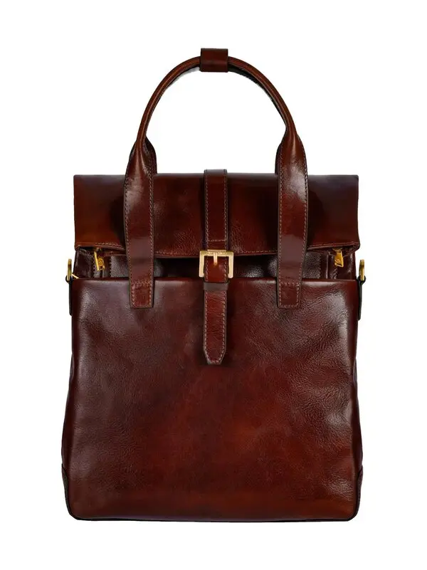 TIME RESISTANCE Convertible Leather Backpack Shoulder Bag - Brown