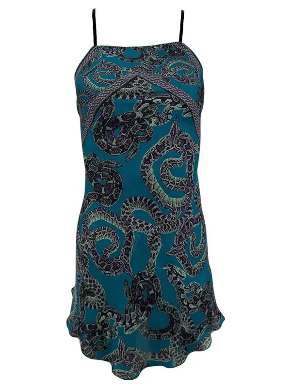 MONZLAPUR NEW YORK Silk Snake Print Mini Dress - Green/blue
