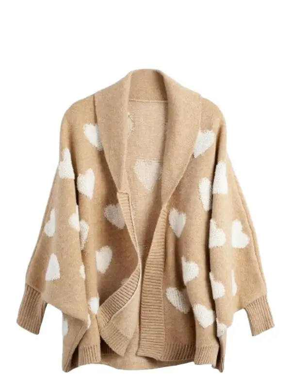 Saachi Heart Ribbed Knit Cardigan - Brown