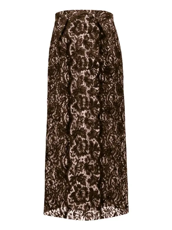 L2R THE LABEL Lace Draped Pencil Skirt - Brown
