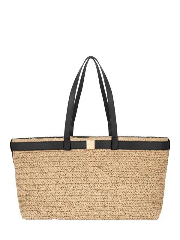 APATCHY LONDON Esme Raffia Tote Bag With Leather Trim - Black