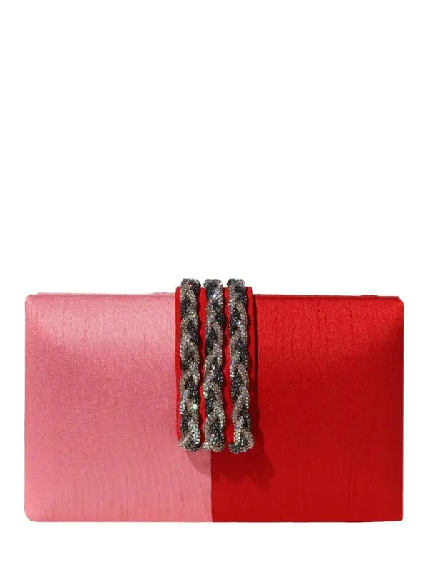 SIMITRI Color-blocked Clutch With Braided Flap - Red/pink