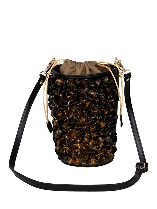 F3ROG BY RANA Hand-crafted Leather Bucket Bag - Black