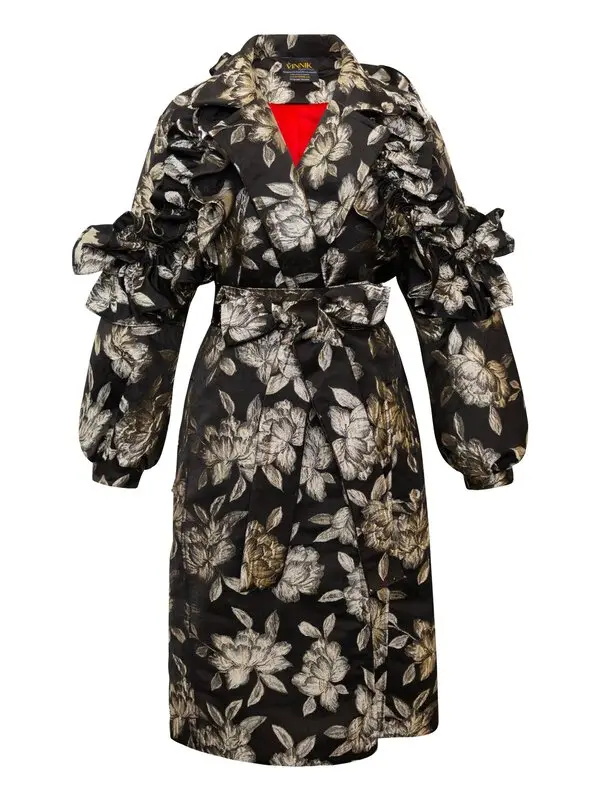 BYVINNIK Ruffle Trench Coat - Black/silver