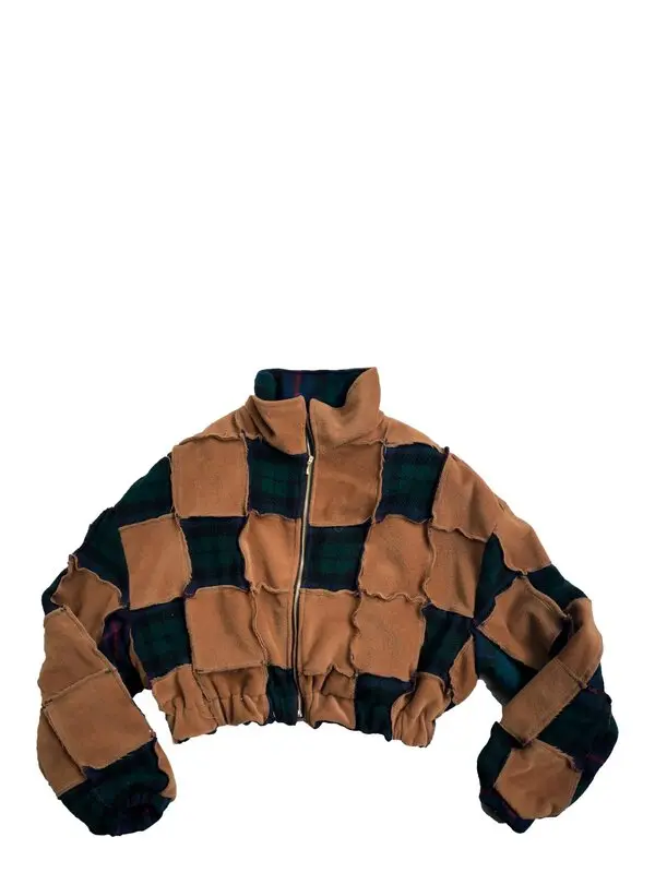 JUAN VG Upcycled Patchwork Bomber Jacket - Brown