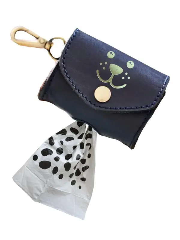 VIDA VIDA Dog Face Leather Dog Poop Bag Holder Navy - Blue