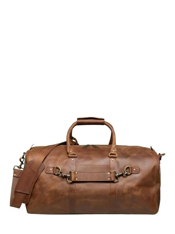 HIDES LEATHER CO. Handmade Leather Duffle Bag With Luggage Tag - Brown