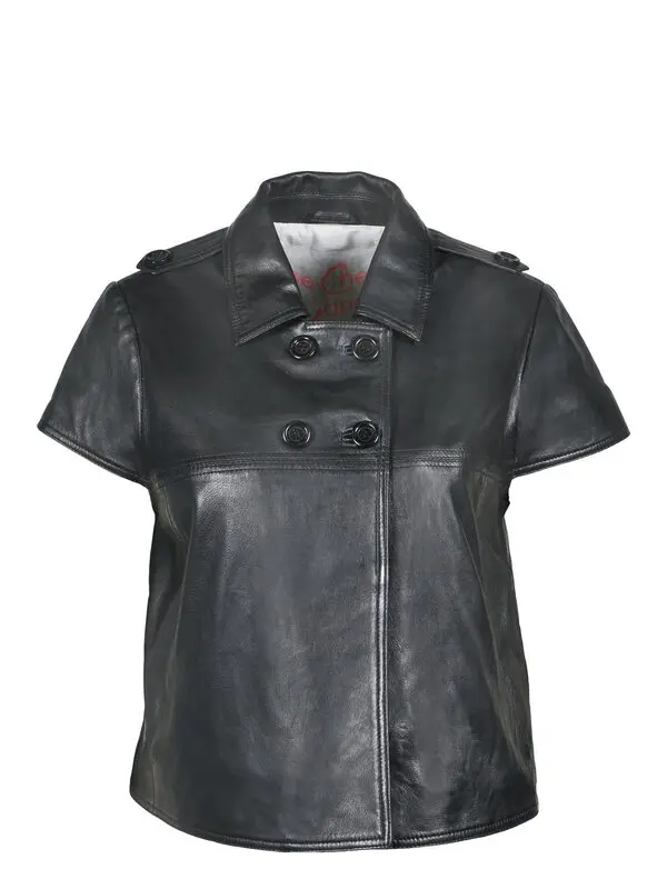 FREAKY NATION Leather Short Sleeve Jacket - Black