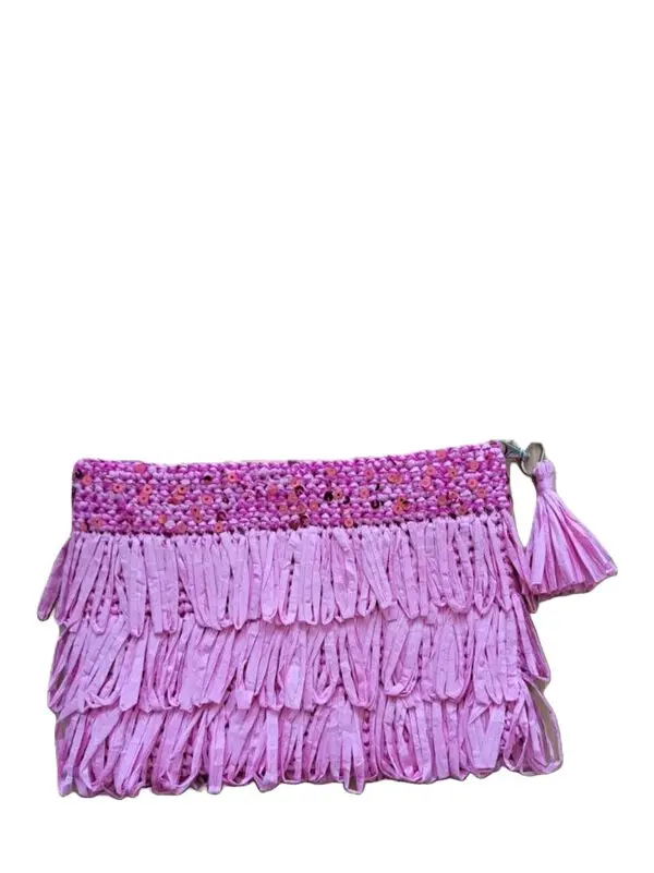 SPRINGMOONATELIER Sequin & Tassel Raffia Bag - Pink