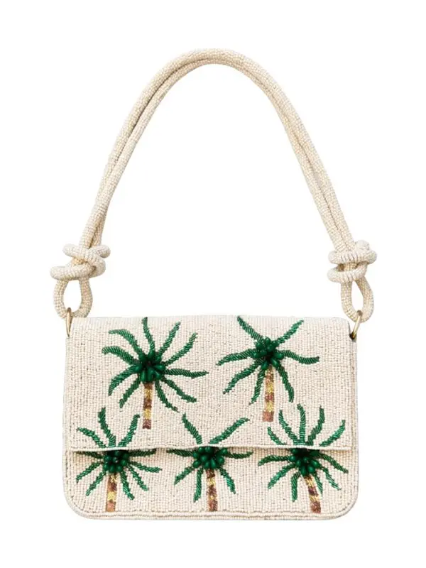 PICK HAPPY Beaded Bag With Palm Tree Detail And Knot Handles - White/green