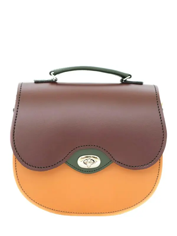 ZATCHELS Handmade Leather Twist Lock Saddle Bag - Pink/green/red