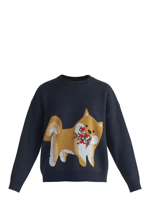 PAISIE Christmas Jumper With Dog And Mistletoe - Blue