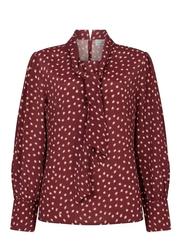 LILY AND LIONEL Star Print Pussybow Blouse - Red