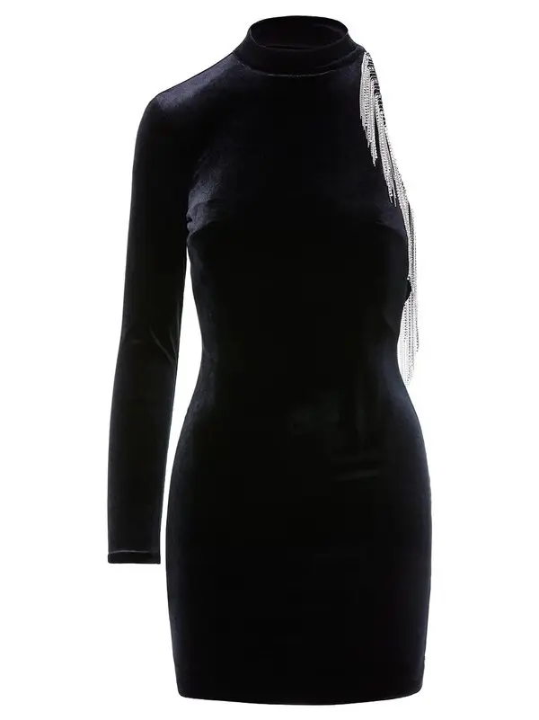 NISSA Embellished Velvet Mini Dress - Black