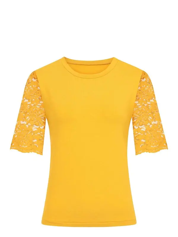 SOPHIE CAMERON DAVIES Cotton Jersey T-shirt With Lace Sleeves - Orange