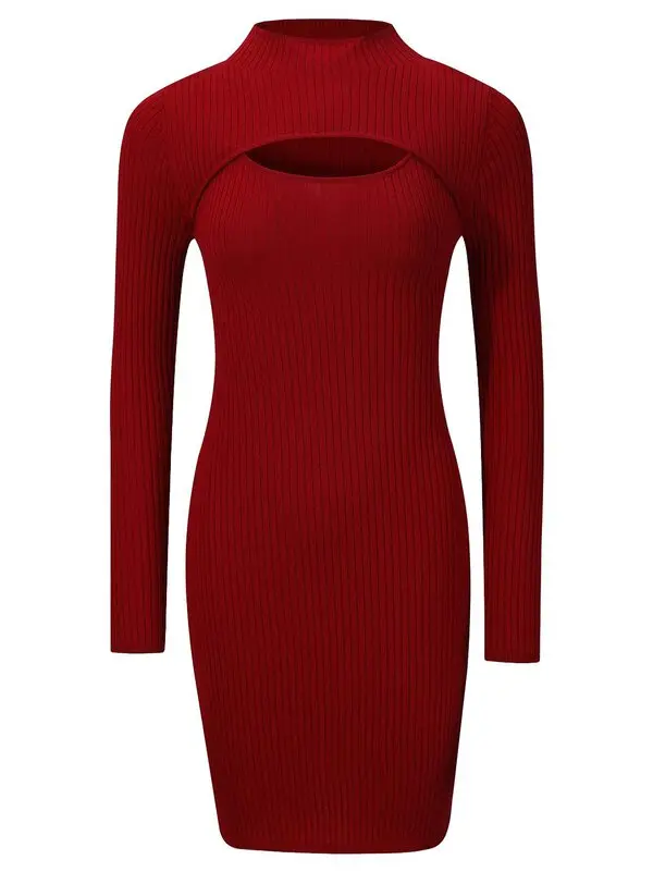 NUAJE NUAJE Jess Merino Wool Cut Out Mini Dress - Red