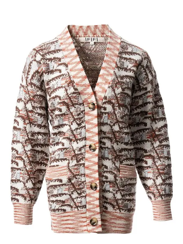 FULLY FASHIONING Jacquard Knit Cardigan - Brown