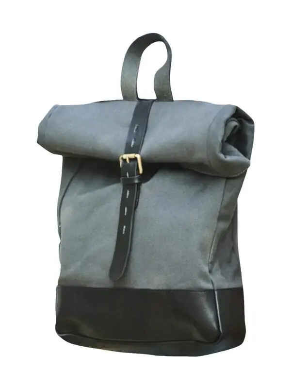 VIDA VIDA Canvas And Leather Roll Top Backpack - Grey/black