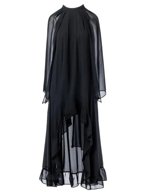 CONCEPT A TROIS Long Dress With Semi-transparent Sleeves And Scarf - Black