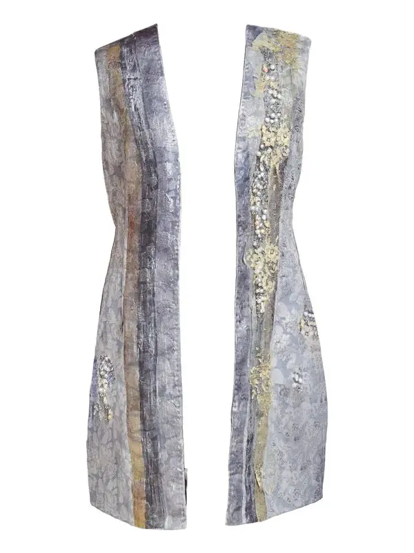 SANIYA KHAN Hand-painted Brocade Vest With Pearl Detail - Grey