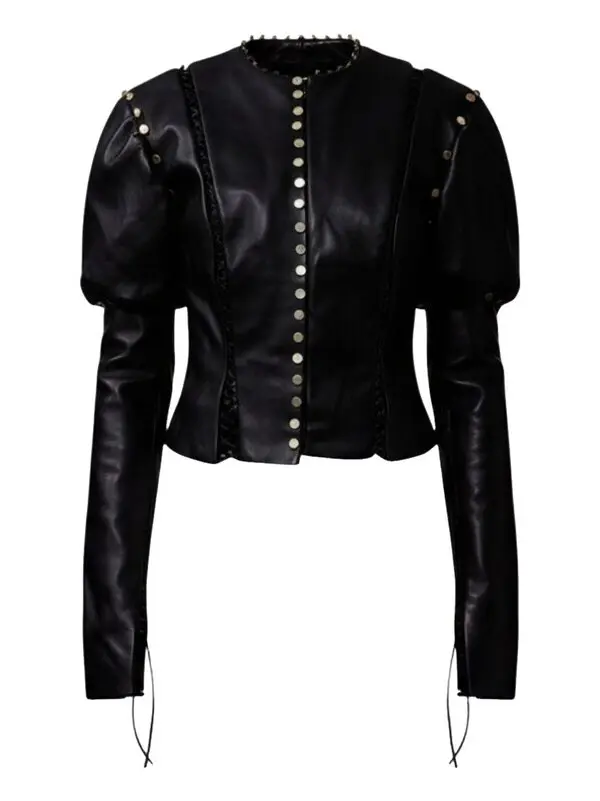 THE COOLGIRL NYC Petra Buttoned Leather Jacket - Black