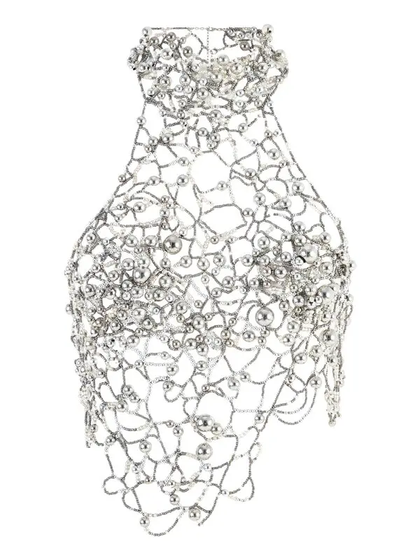 KHELA THE LABEL Crysalara Beaded Top - Silver