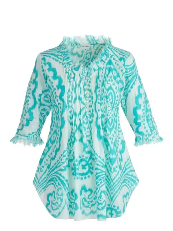 AT LAST... Sophie Ikat Print Cotton Shirt - Blue