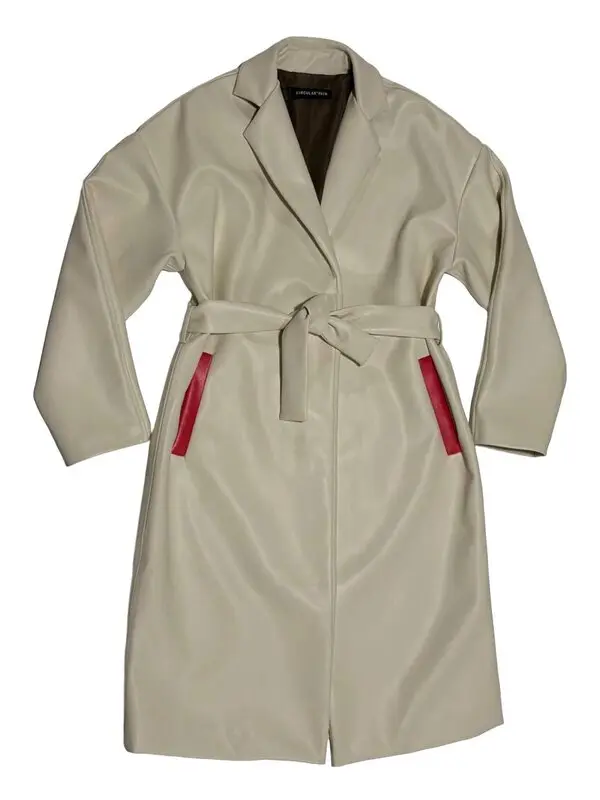 CIRCULAR PATH Vegan Leather Coat With Belt - Red