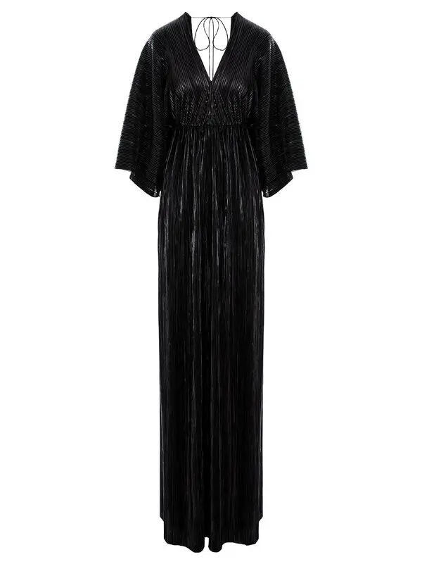 ROSERRY Athens Maxi Pleated Lurex Satin Dress - Black