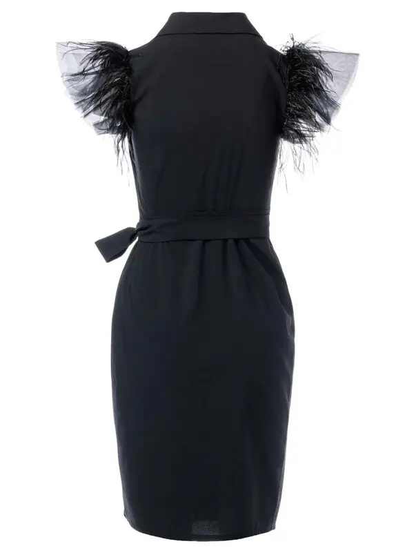 CONCEPT A TROIS Short Wrap Blazer Dress With Tulle Sleeves - Black