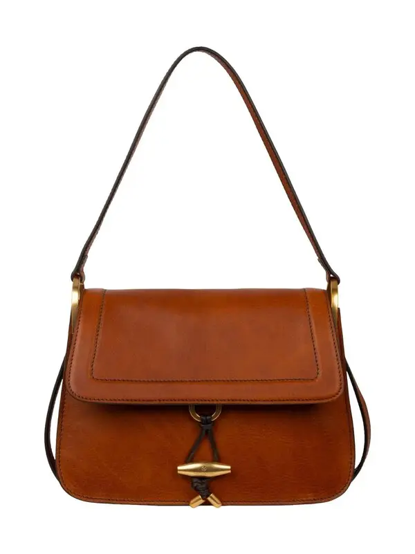 TIME RESISTANCE Leather Flap Shoulder Bag - Brown