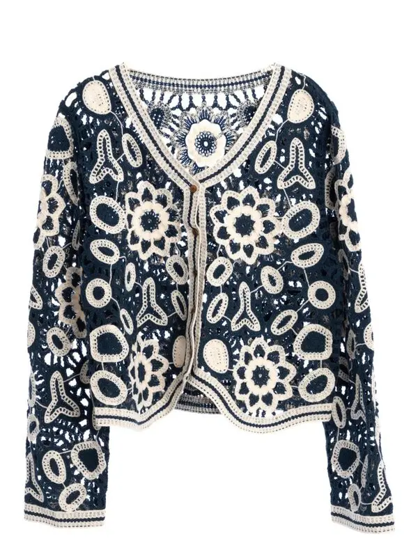 Saachi Floral Lace Crochet Short Jacket - Blue