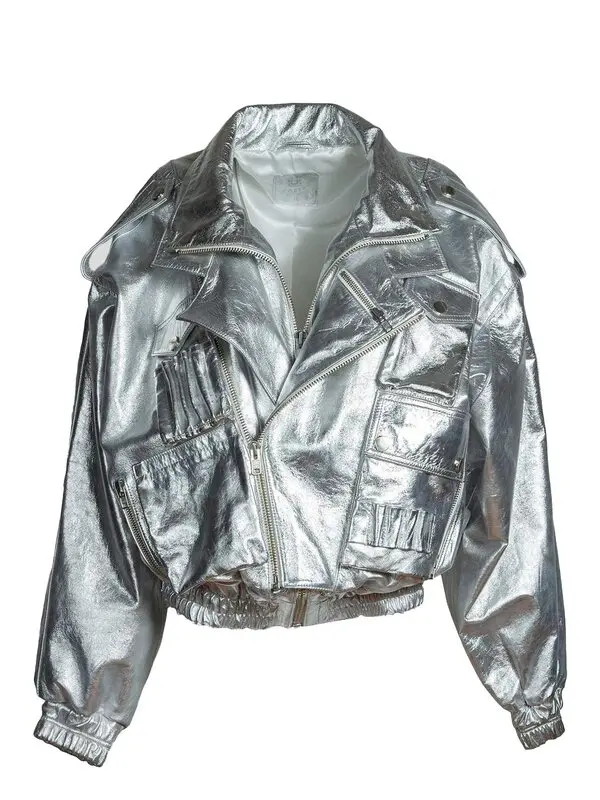 ZASTASTUDIO Bomber Leather Jacket - Silver