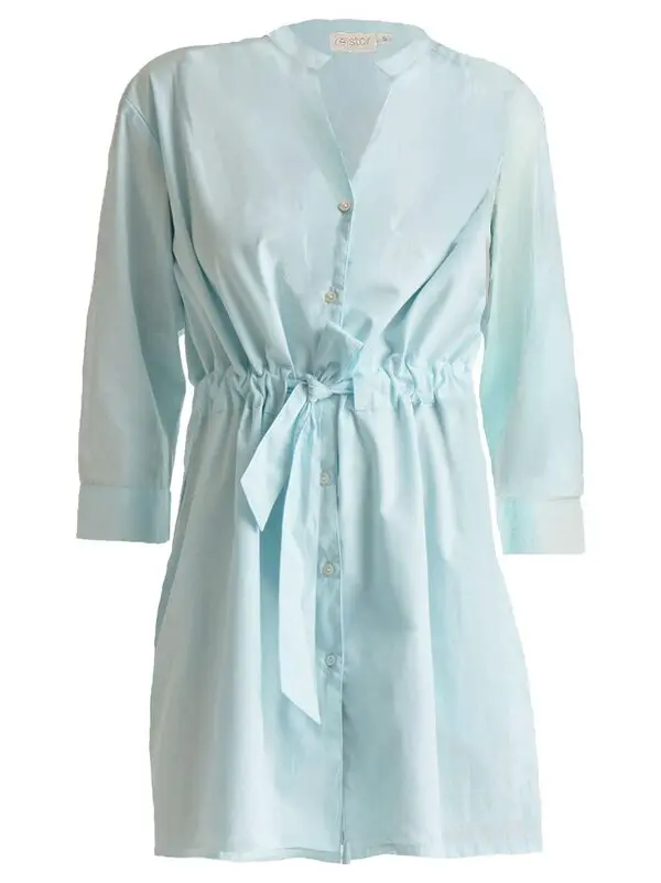 REISTOR Short Tie Waist Shirt Dress - Blue
