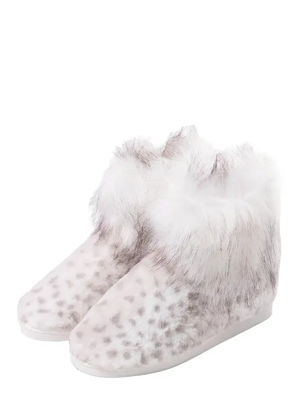 PRETTY YOU Cosy Bootie Slipper In Snow Leopard Print - White