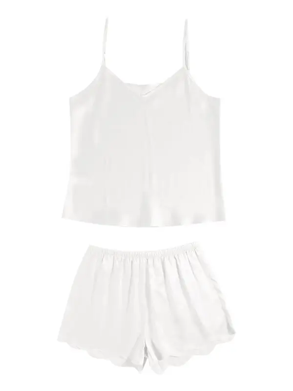 SOFT STROKES SILK Mulberry Silk Camisole And Scalloped Shorts Set - White