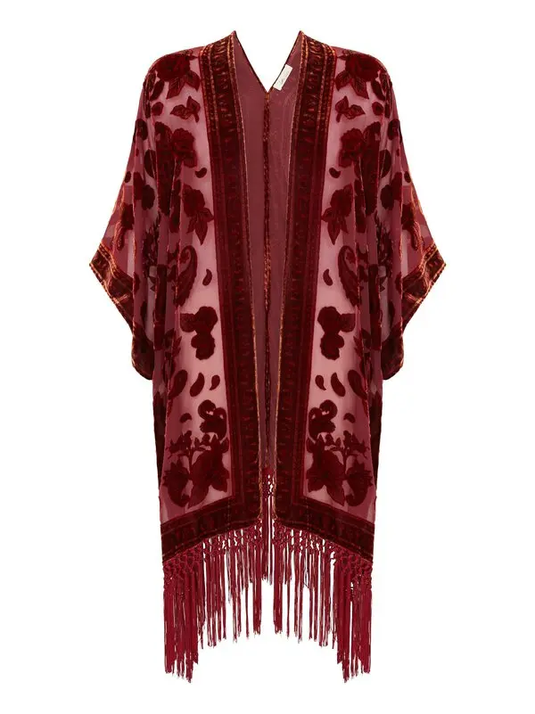 LITTLE LIES Paisley Devore Kimono - Orange/purple/red
