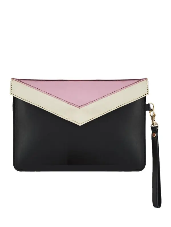 VIDA VIDA Chevron Leather Clutch - Black/gold/pink