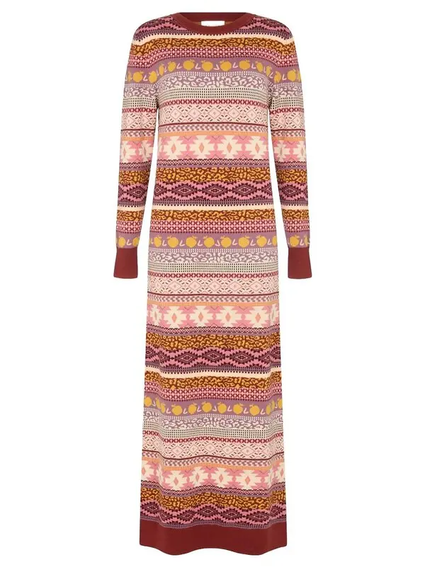 RAFFYA Jacquard Knit Maxi Dress - Red/pink