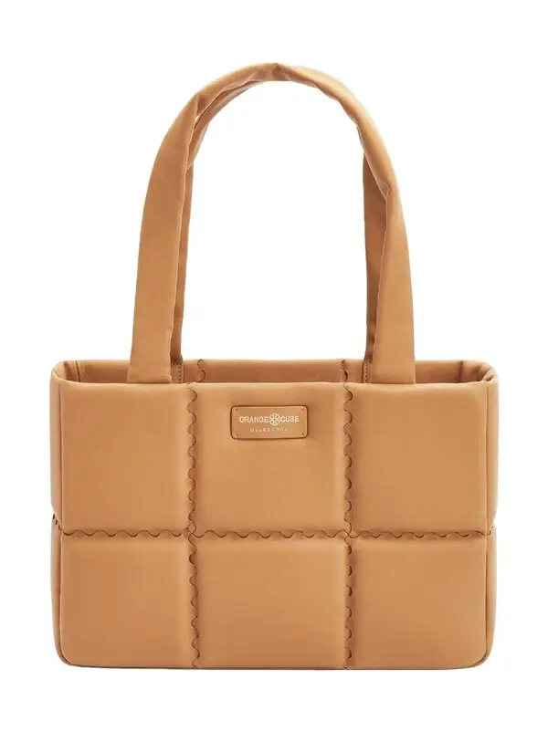 ORANGE CUBE Square Stitch Cushion Tote - Brown