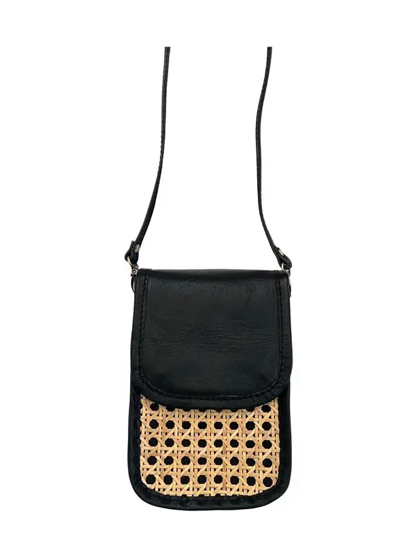 Pink Haley Rattan And Leather Clutch Crossbody - Black