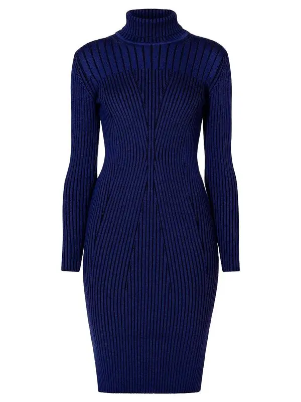 RUMOUR LONDON Cleo Two-tone Ribbed Knit Dress - Blue
